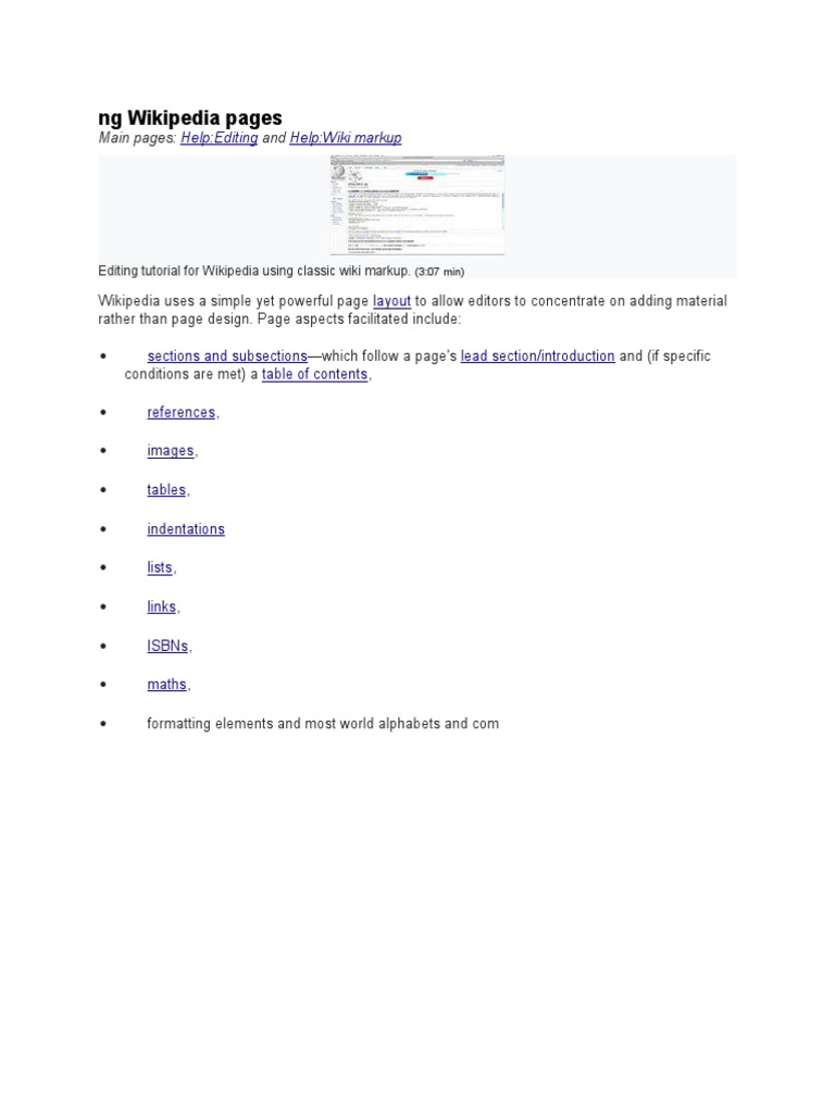 NG Wikipedia Pages: Help:Editing Help:Wiki Markup | PDF