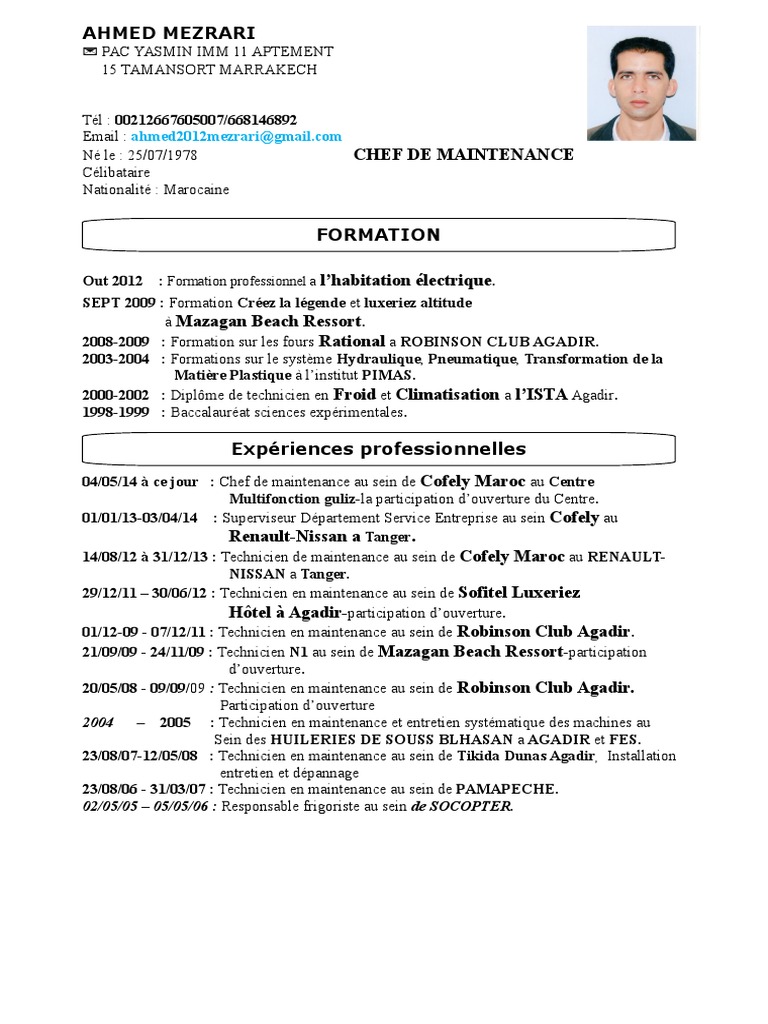 CV Professionnel d'Ahmed Mezrari | PDF | Maroc | Science