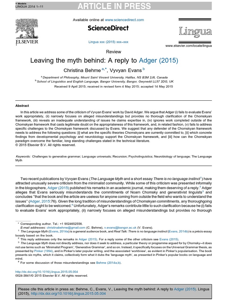 Behme & Evans (2015) | PDF | Noam Chomsky | Linguistics
