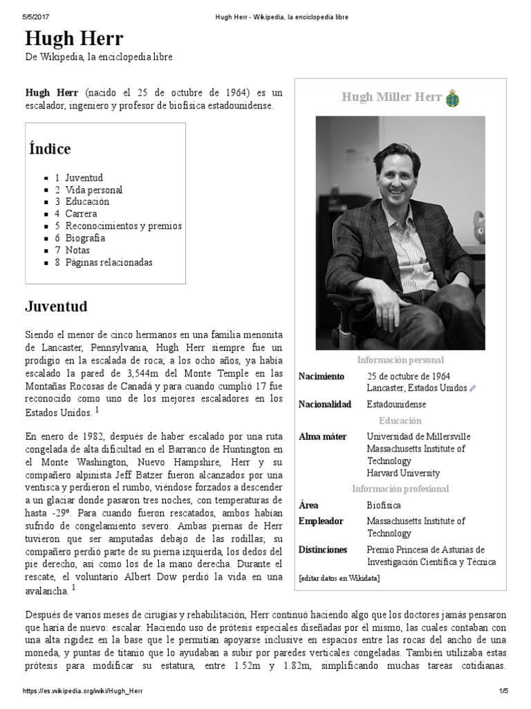 Hugh Herr - Wikipedia, La Enciclopedia Libre | PDF | Science | Ciencia ...