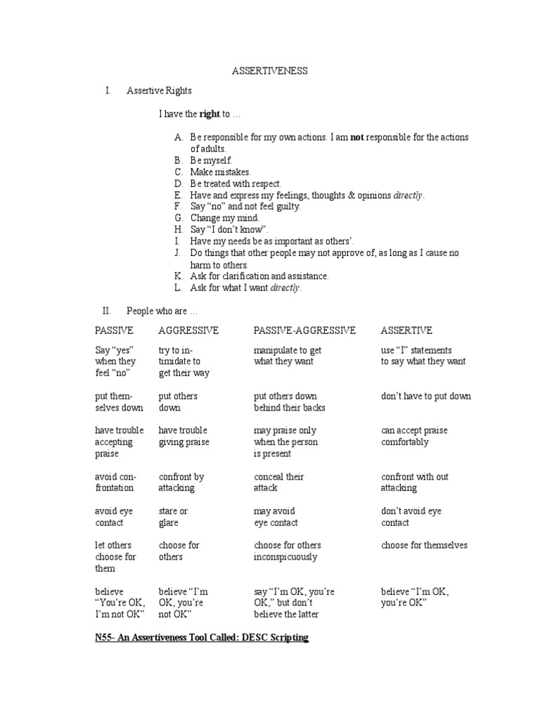 N55-An Assertiveness Tool Called: DESC Scripting | PDF | Nursing ...