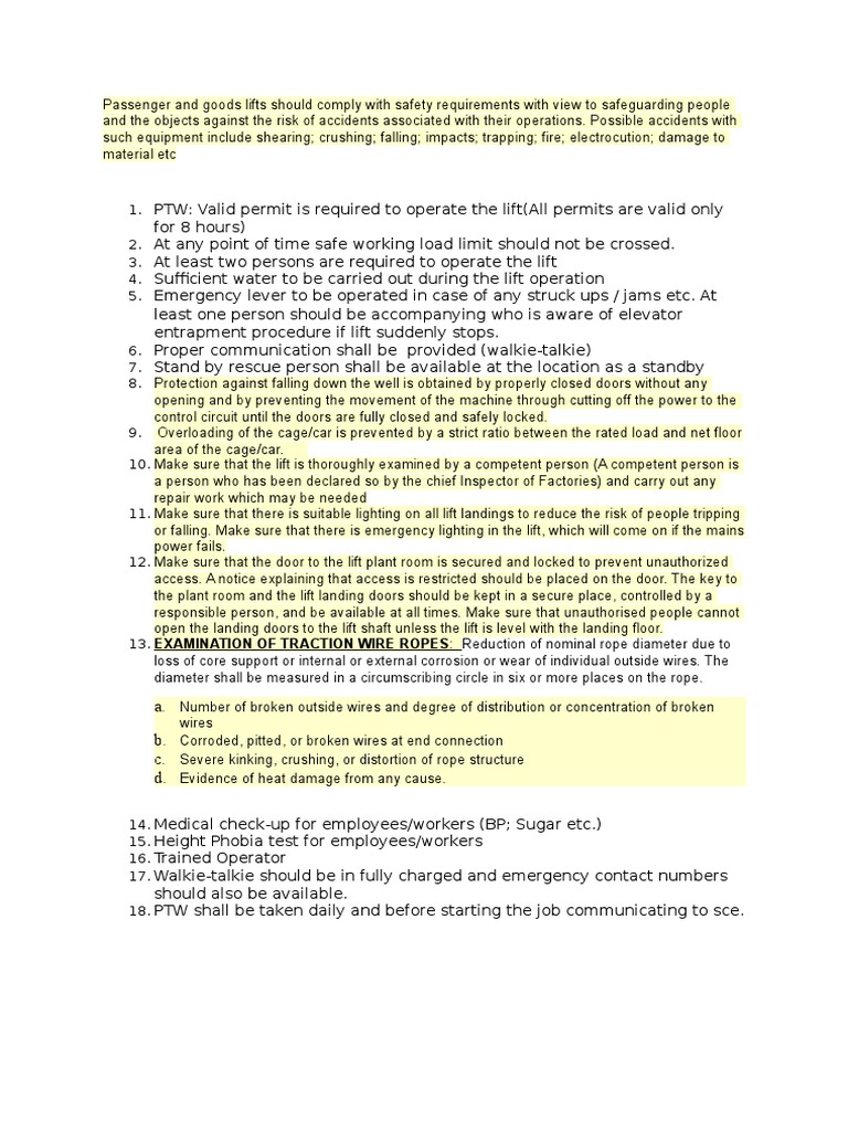 Lift Operating Procedure | PDF | Elevator | Safety