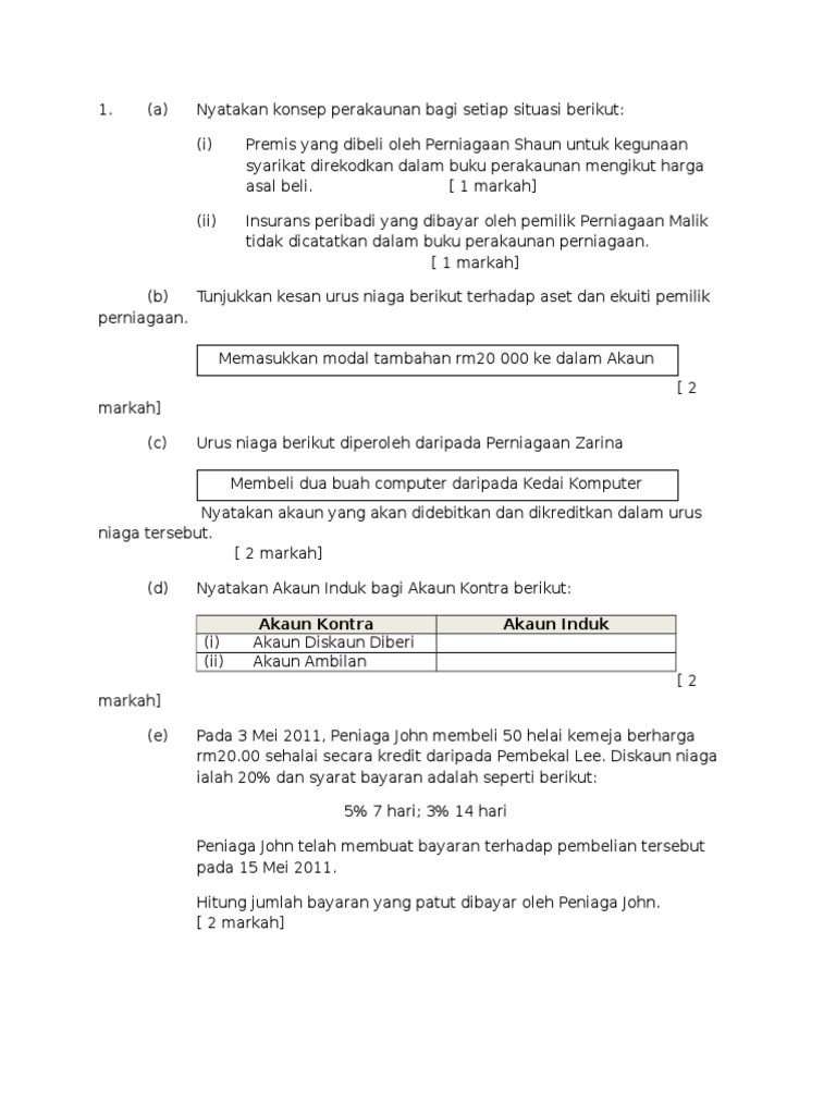 Soalan Akaun Tingkatan 4 | PDF