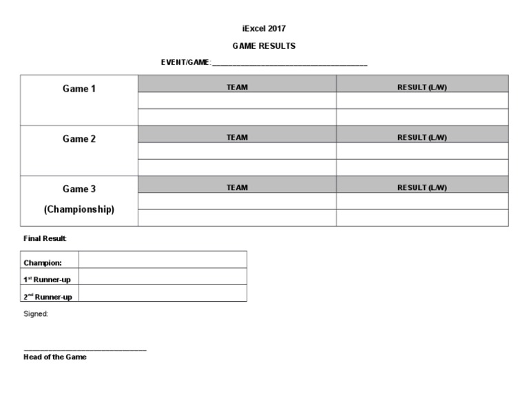iExcel 2017 Game Results Form | PDF | Sports & Recreation | Teaching ...