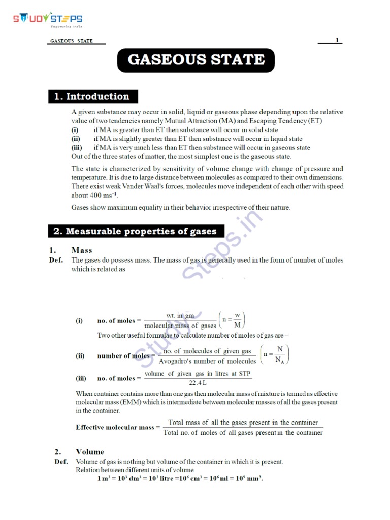 StudySteps - Gaseous State | PDF