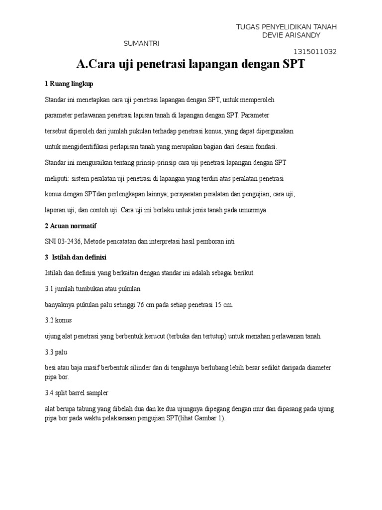 Cara Uji Penetrasi Lapangan Dengan SPT Tgas PT | PDF