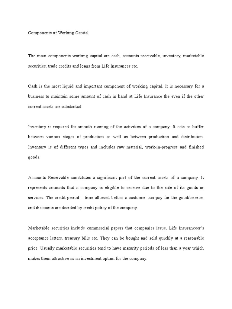Key Components of Working Capital | PDF | Working Capital | Inventory