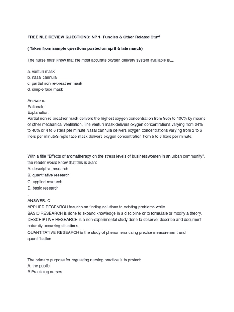 FREE NLE REVIEW Fundies and Others | PDF | Nursing | Pain