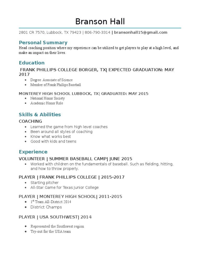 Head Coach Resume for Baseball Expertise | PDF | Career & Growth ...