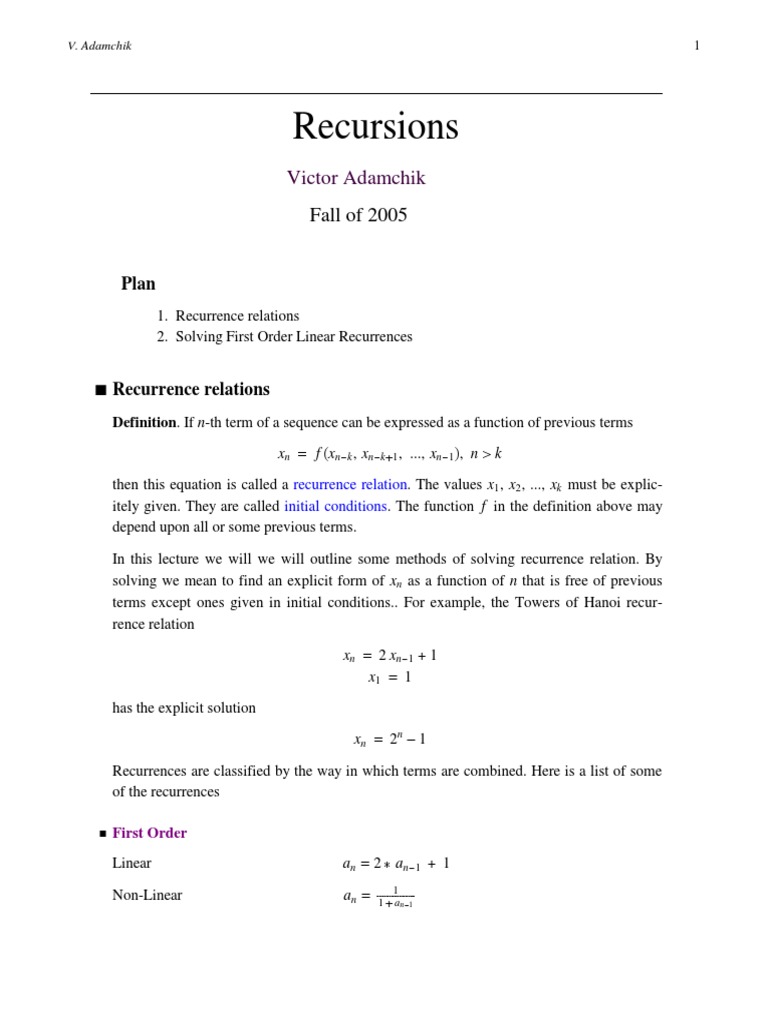 Recursion 3 Print | PDF | Recurrence Relation | Ordinary Differential ...