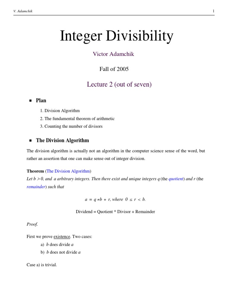 Integer Divisibility: Lecture 2 (Out of Seven) | PDF | Division (Mathematics) | Prime Number