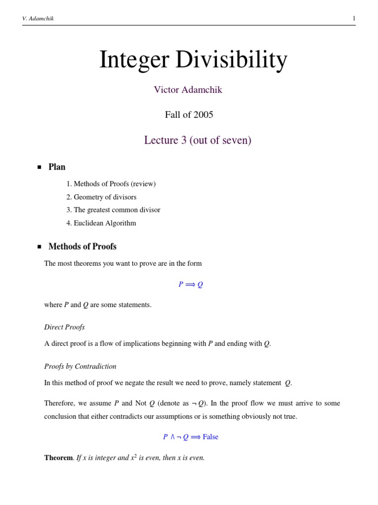 Integer Divisibility: Lecture 3 (Out of Seven) | PDF | Mathematical ...