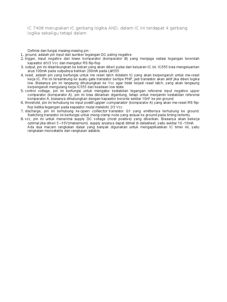 Pin dan Fungsi IC 7408 dan IC 555 | PDF | Sains & Matematika ...