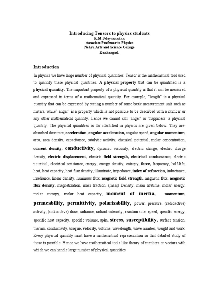 Introducing Tensors To Physics Students: Conductivity | PDF | Euclidean Vector | Electrical ...