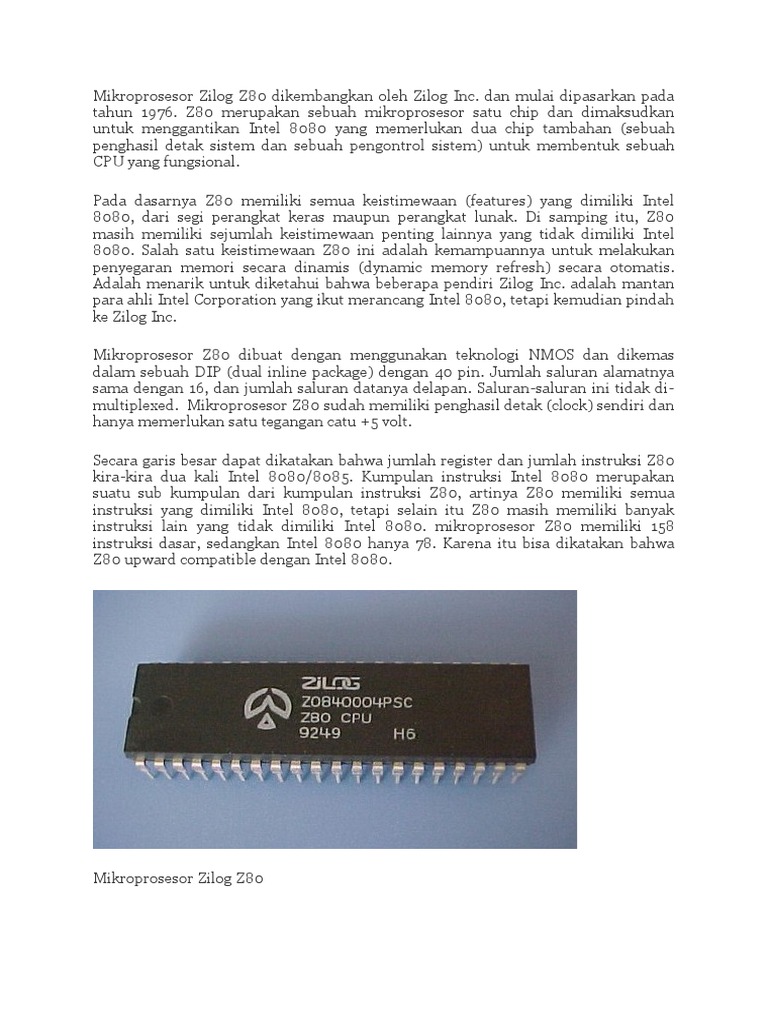 Mikroprosesor Zilog Z80 Dikembangkan Oleh Zilog Inc | PDF | Griya & Taman | Komputer