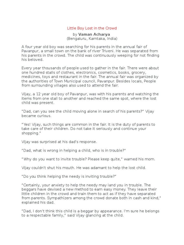Little Boy Lost In The Crowd Story Pdf Violence