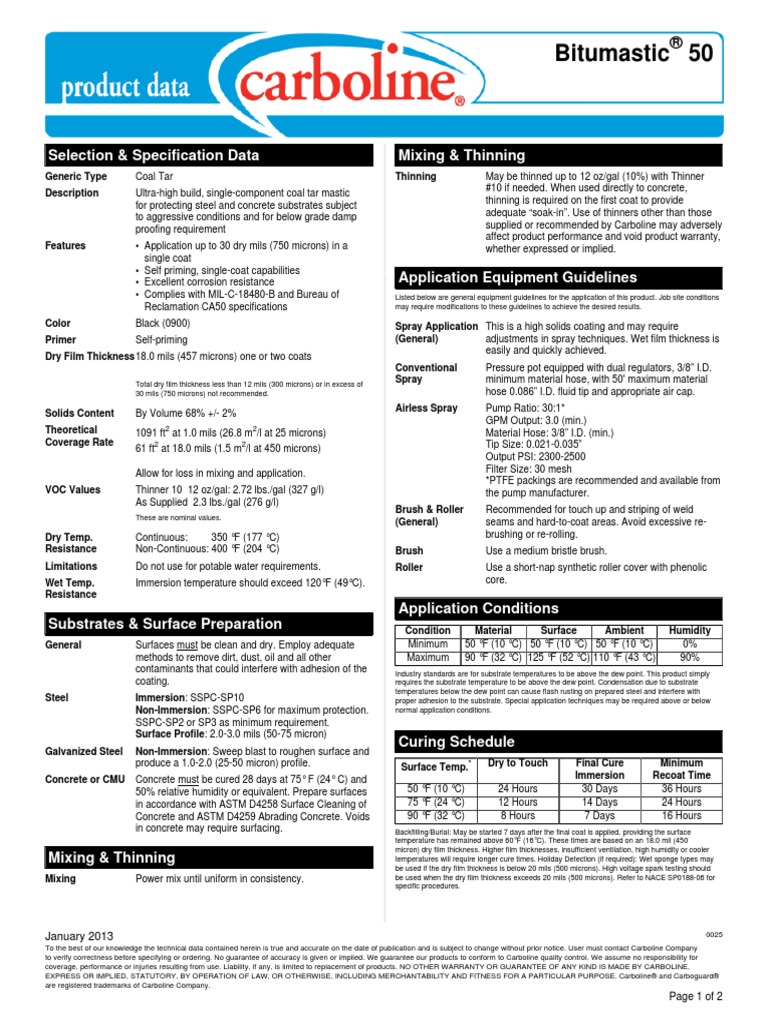 Bitumastic 50 PDS | PDF | Shelf Life | Concrete