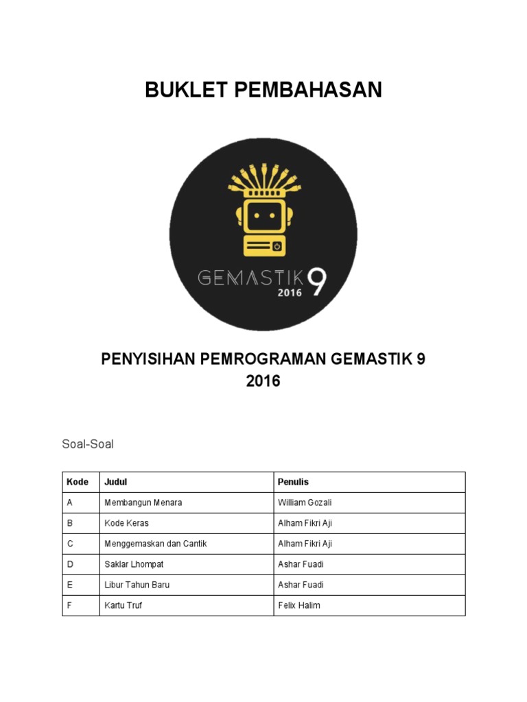 Pembahasan Pemprograman Gemastik 9 | PDF