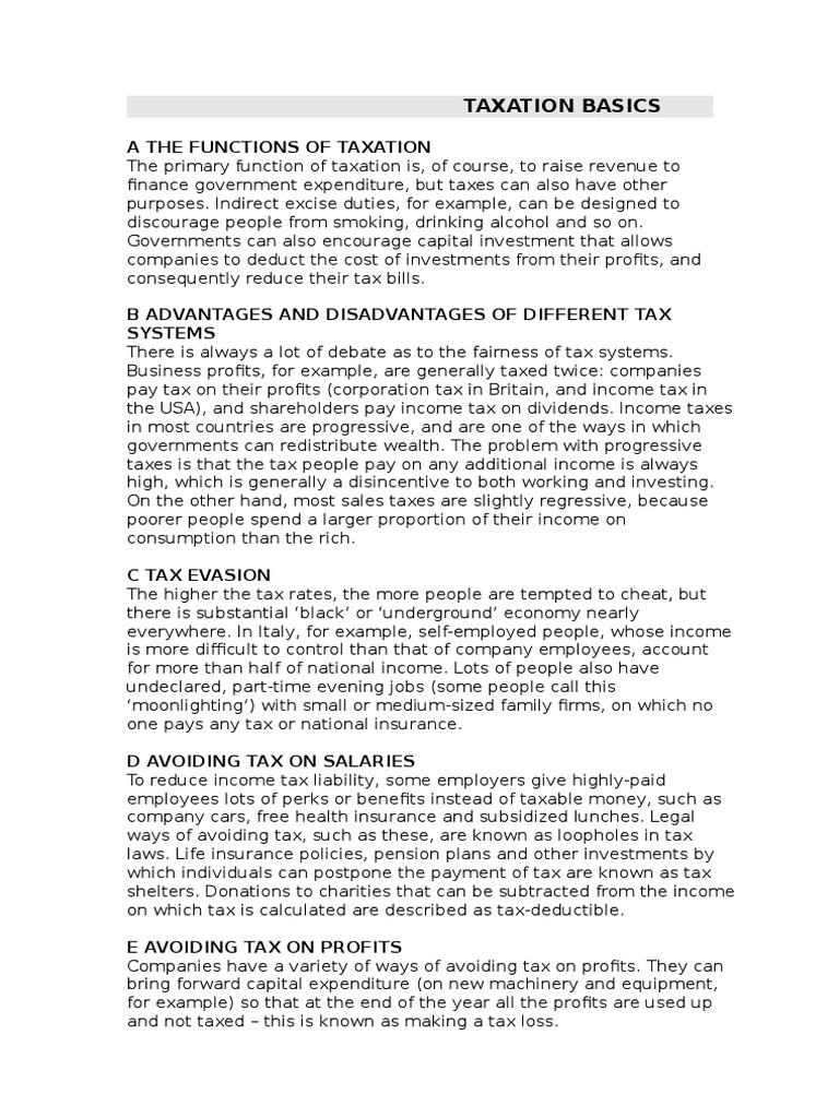 Taxation Basics: A The Functions of Taxation | PDF | Payments | Taxes