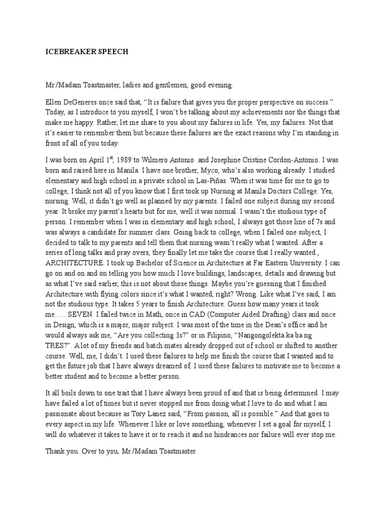 Icebreaker Speech | PDF