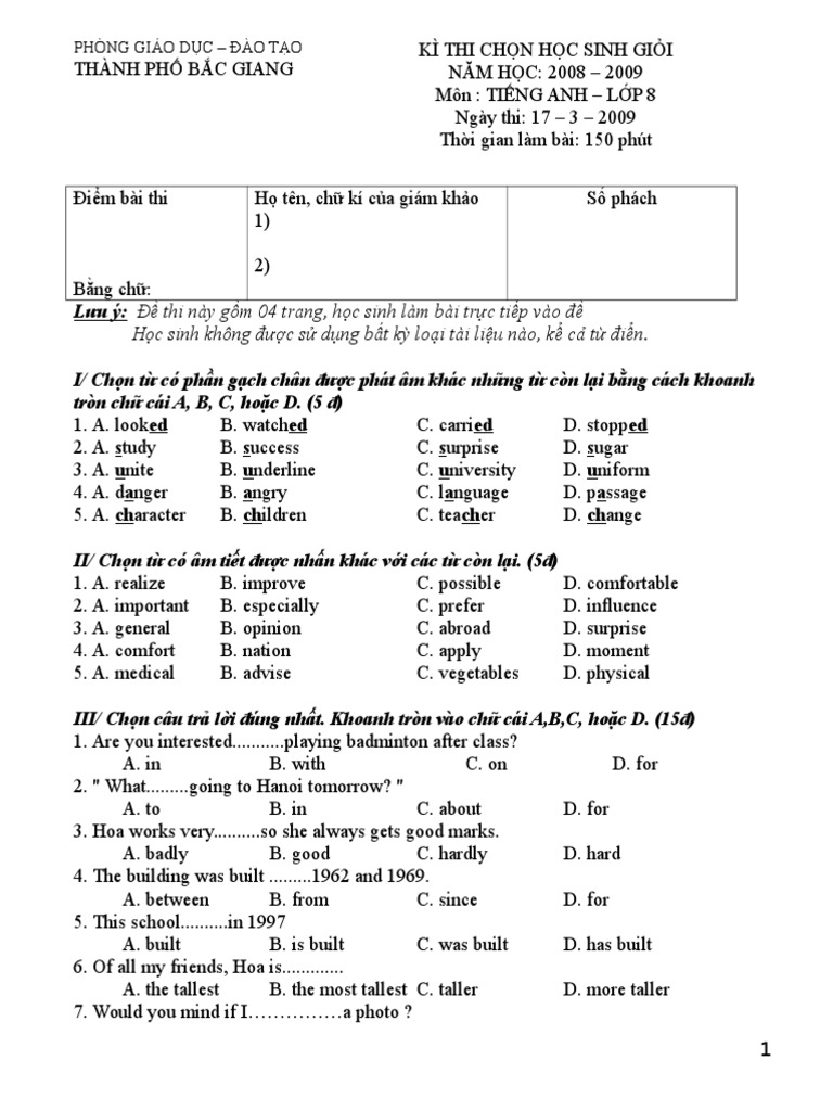 30 Bo de Thi HSG Tieng Anh 8 | PDF