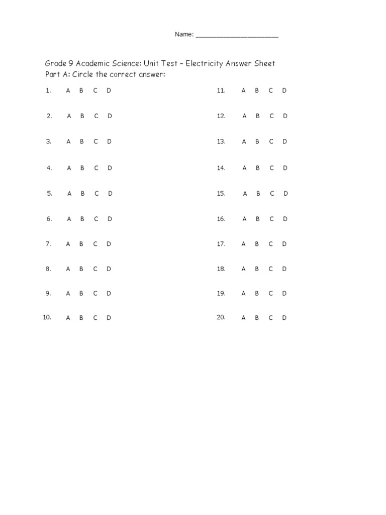 Grade 9 Electricity Unit Test Answers | PDF | Series And Parallel ...
