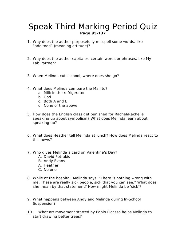 Third Marking Period Quiz | PDF