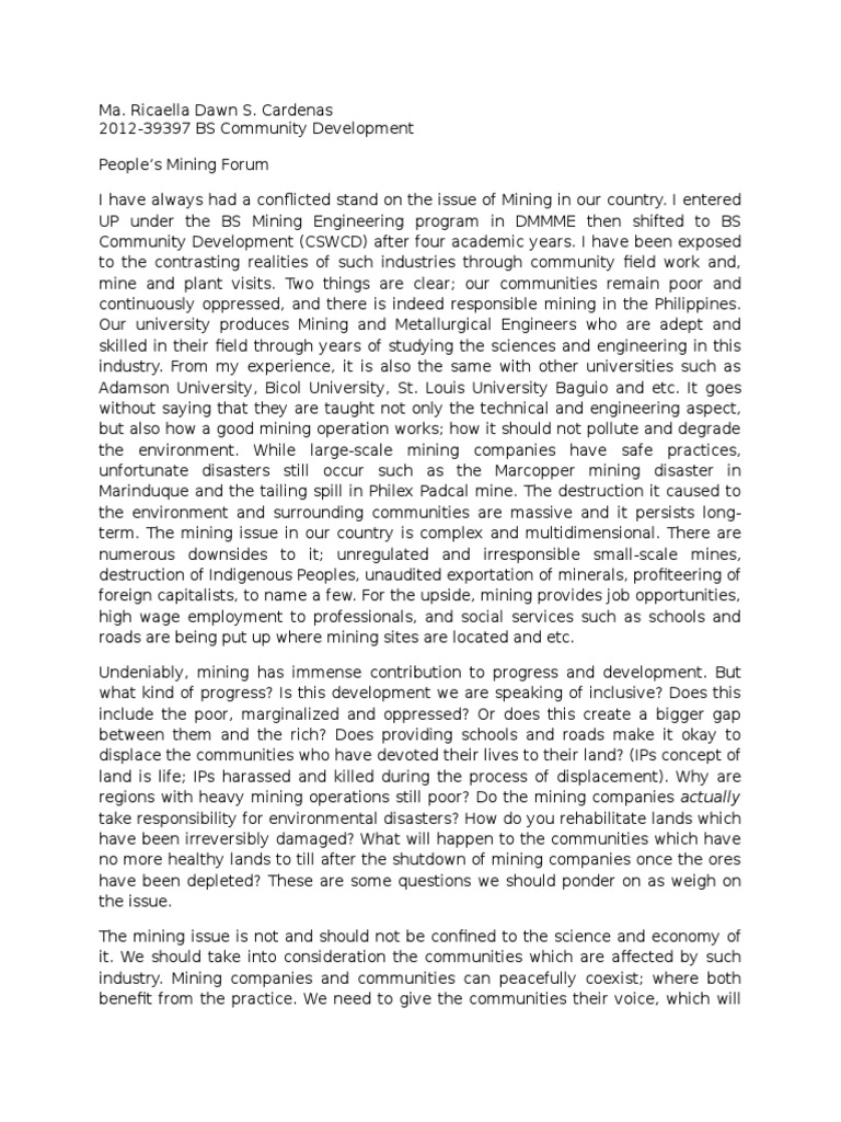 STS Reflection Paper | PDF | Mining | Disaster And Accident