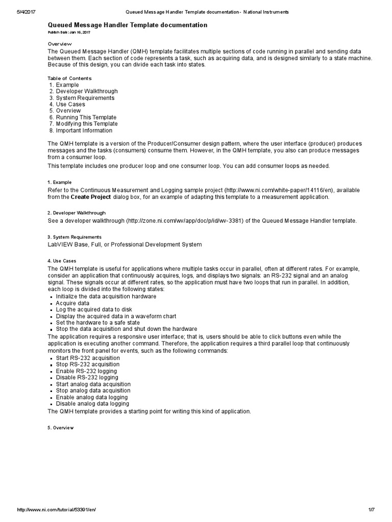 Queued Message Handler Template Documentation - National Instruments ...