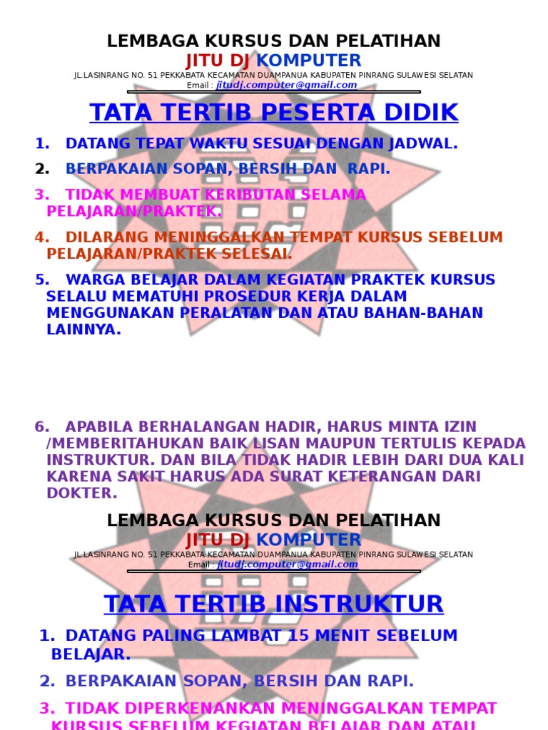 Tata Tertib Instruktur Dan Peserta Didik | PDF