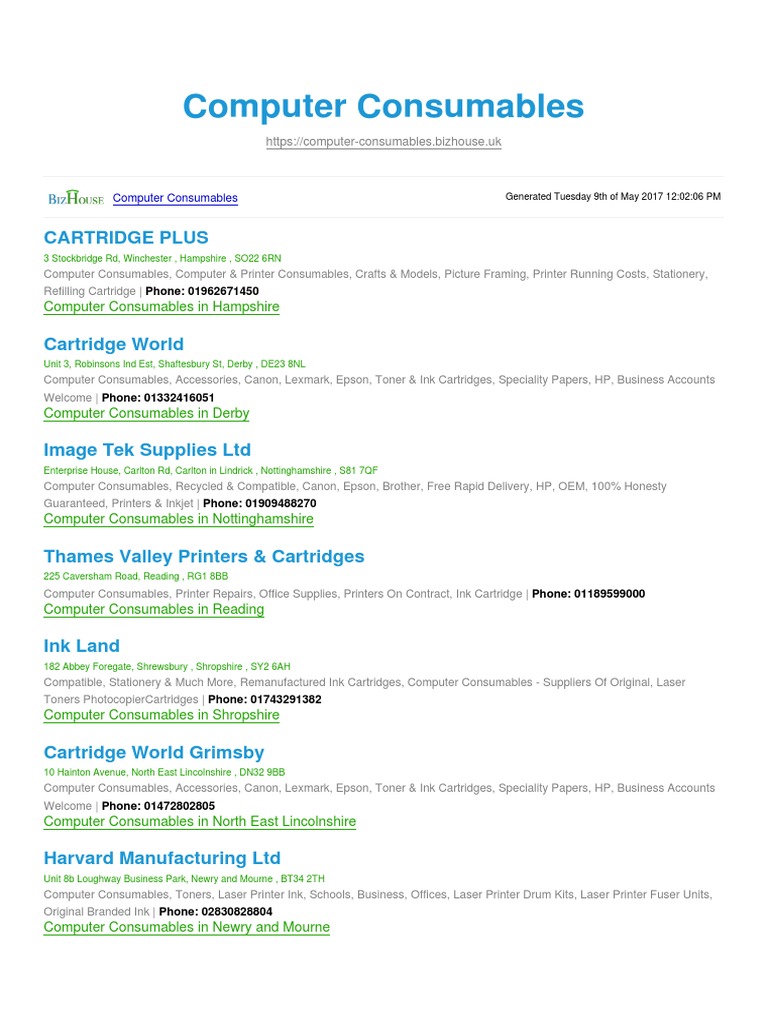Computer Consumables BizHouse - Uk | PDF | Printer (Computing) | Printing