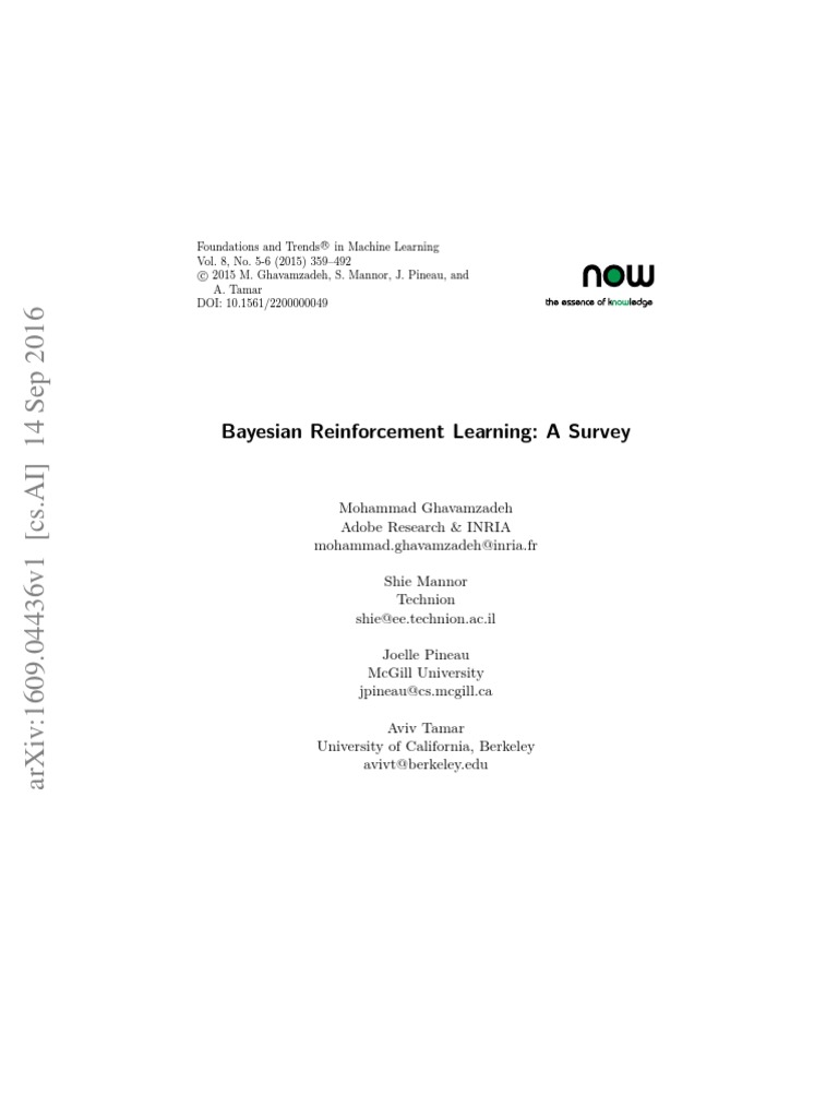 Bayesian Reinforcement Learning: A Survey | PDF | Statistical Inference | Bayesian Inference