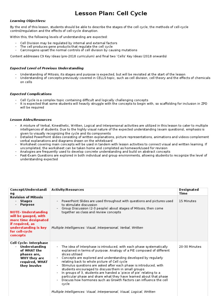 Cell Cycle Lesson Plan Final | Download Free PDF | Cell Cycle ...