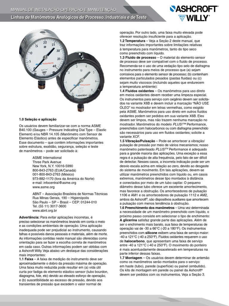 Manual Instalacao Operacao Manutencao Linha Manometros Processo ...