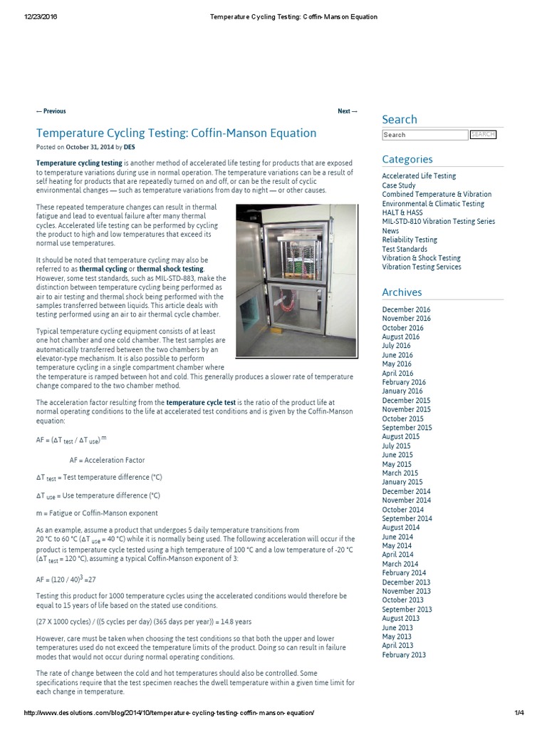 Temperature Cycling Testing_ Coffin-Manson Equation | Temperature ...