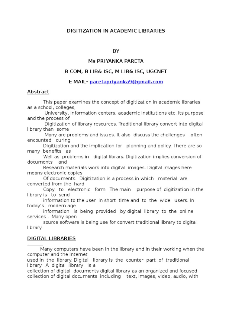 Digitization in Academic Libraries | PDF | Digitizing | Digital Library