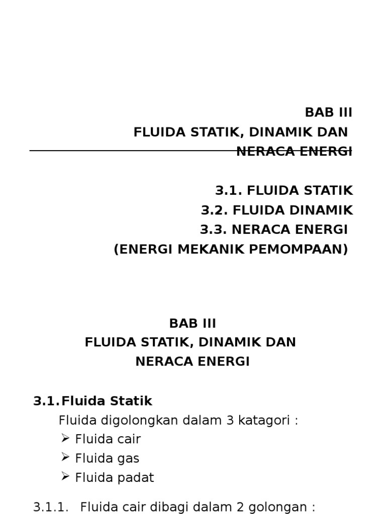Fluida Statik, Dinamik Dan Neraca Energi | PDF