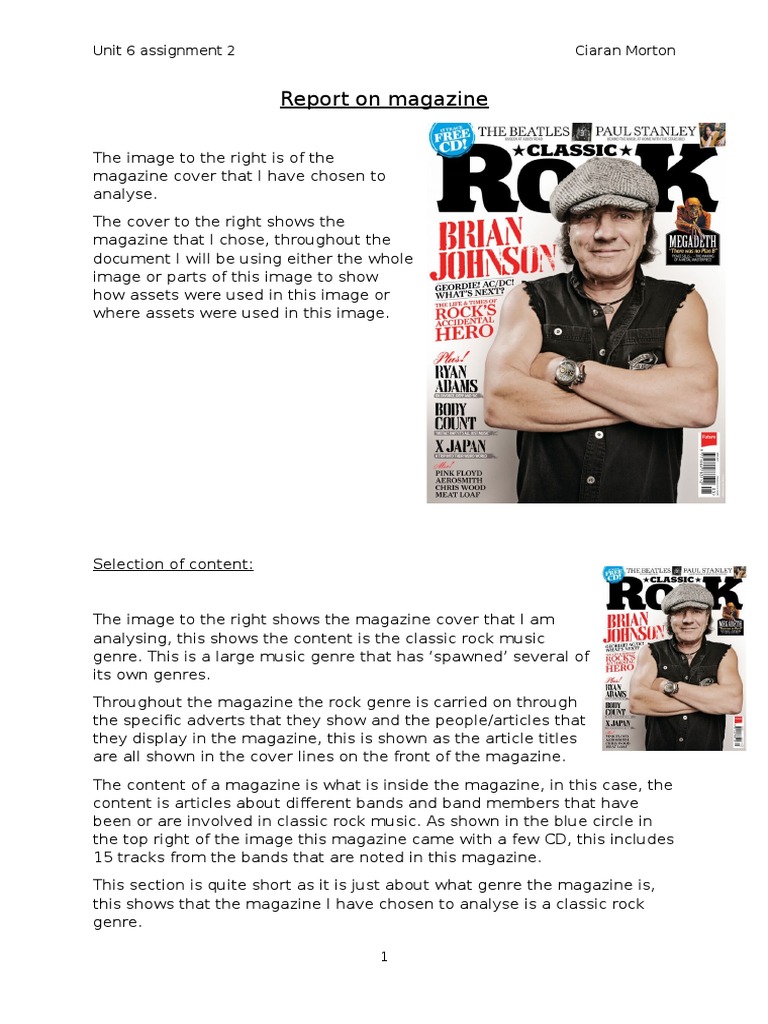 Report On Magazine: Unit 6 Assignment 2 Ciaran Morton | PDF | Compact ...