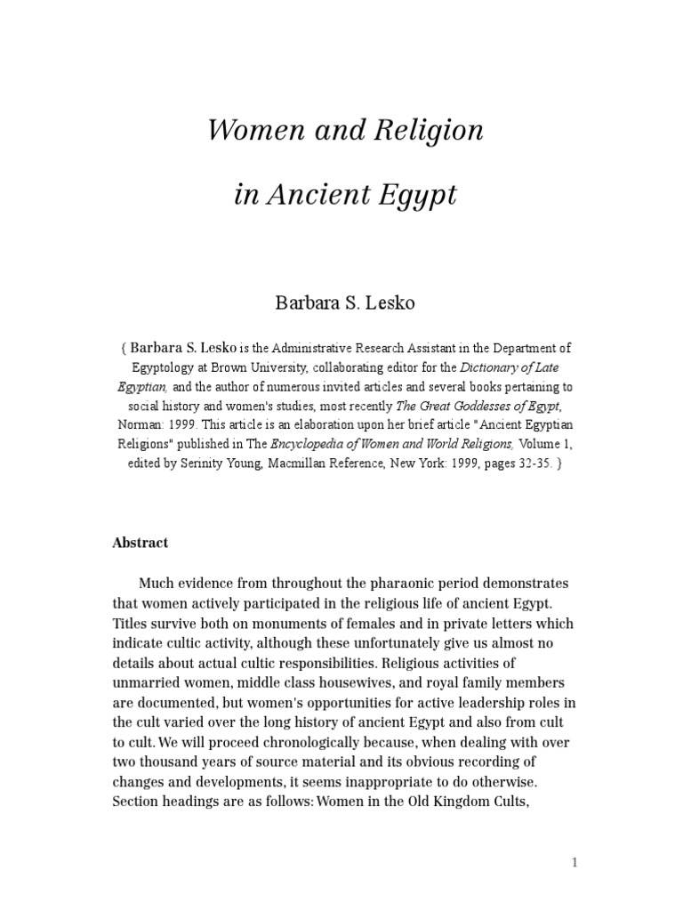 Lesko Barbara - Women and Religion in Ancient Egypt | PDF | Thebes ...