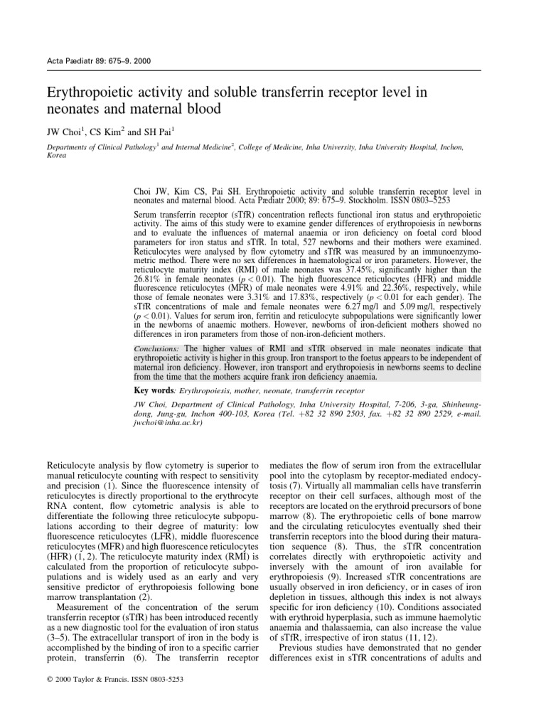 Erythropoietic Activity and Soluble Transferrin Receptor Level in ...