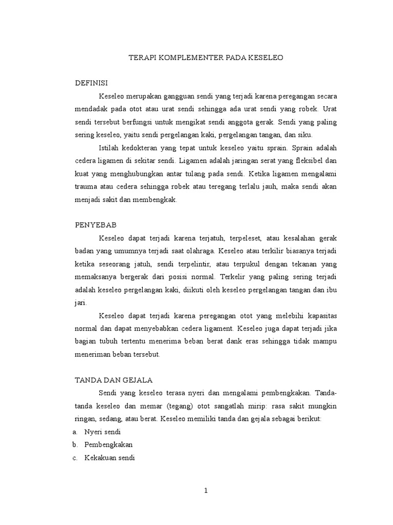 Terapi Komplementer Pada Keseleo | PDF | Pengembangan Diri | Kesehatan Holistik