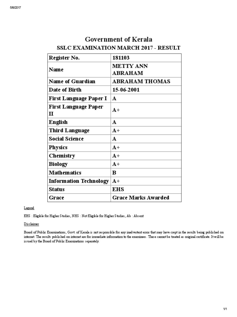 SSLC Marklist | PDF | Cognition | Science