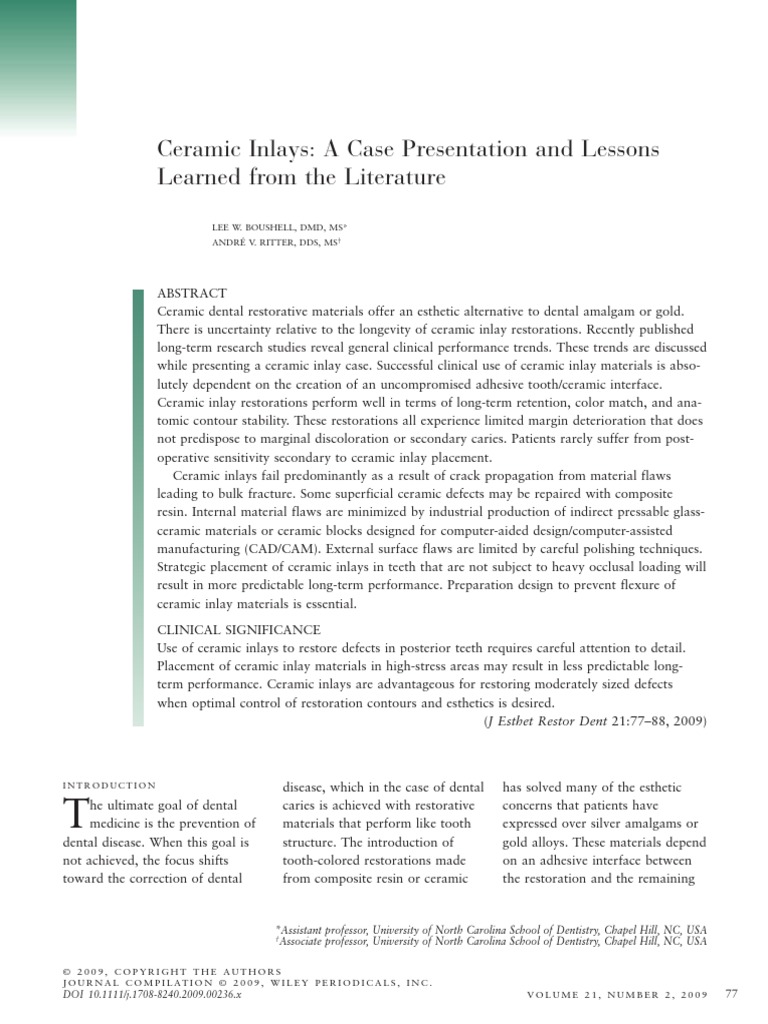 Ceramic Inlays A Case Presentation and Lessons | PDF | Dental Composite ...