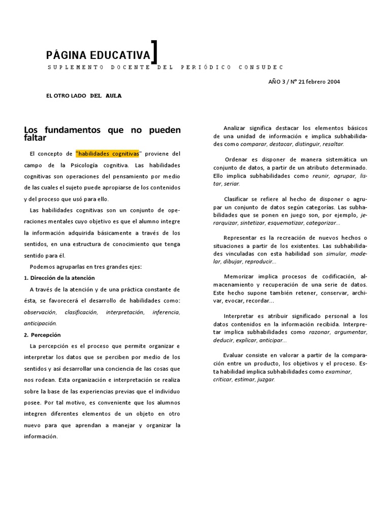 Habilidades y Procedimientos | PDF | Percepción | Aprendizaje