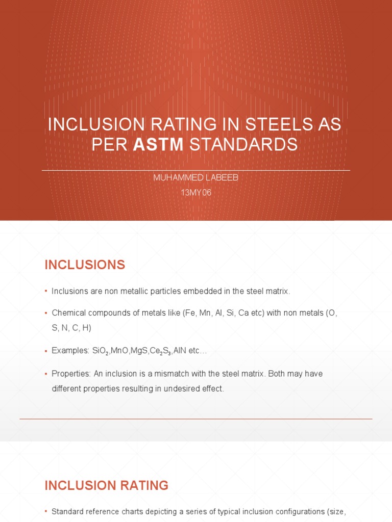 Inclusion Rating in Steels As Per Astm Standards | PDF | Chemistry ...