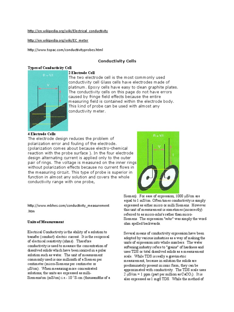 Conductivity Cells Types of Conductivity Cell 2 Electrode Cell | PDF ...