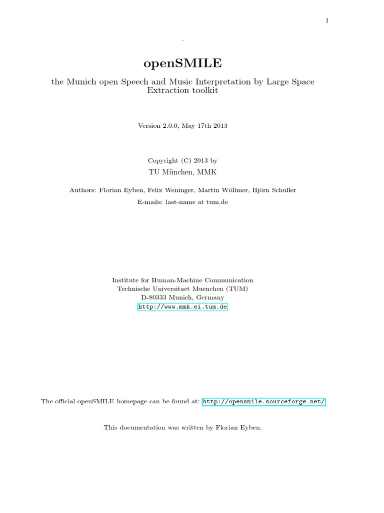 openSMILE Book 2.0-rc1 | PDF | Library (Computing) | Command Line Interface