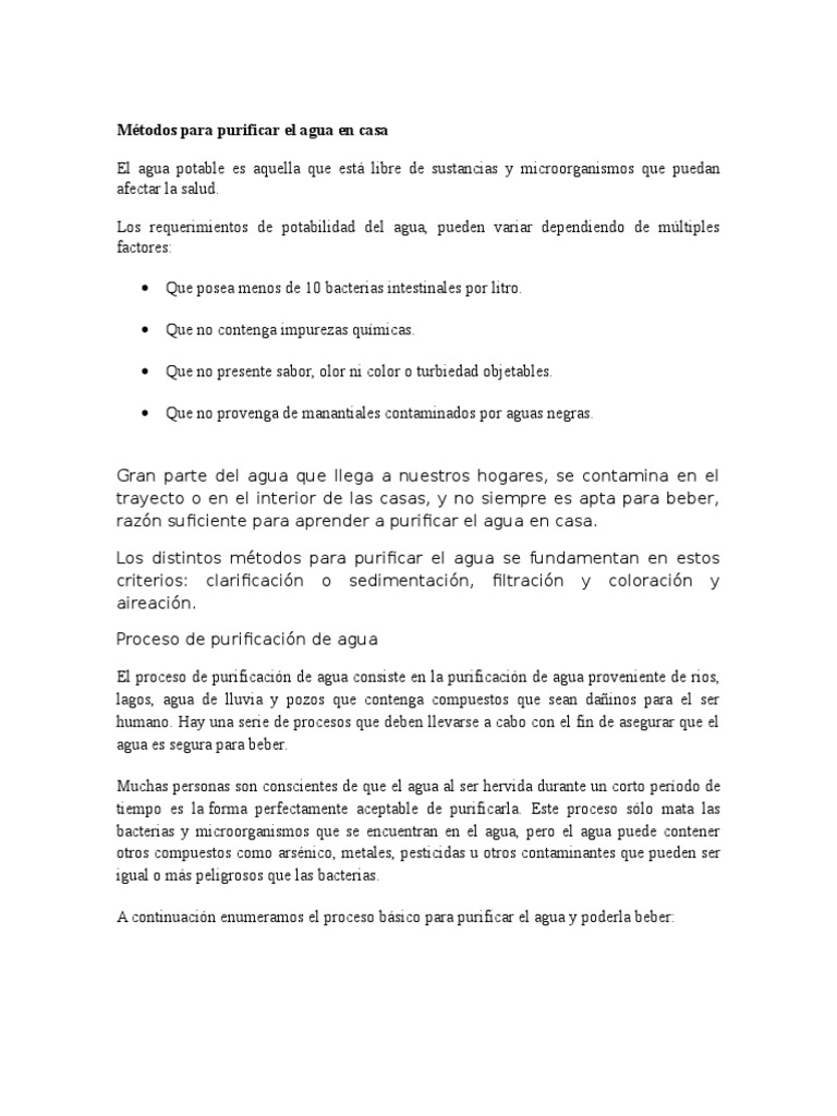 Métodos para purificar agua en casa | PDF | Ósmosis | Agua potable