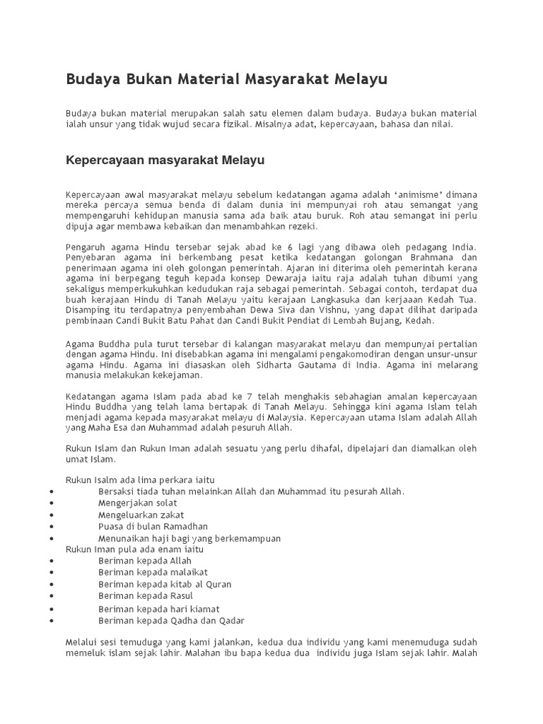 Budaya Bukan Material Masyarakat Melayu | PDF