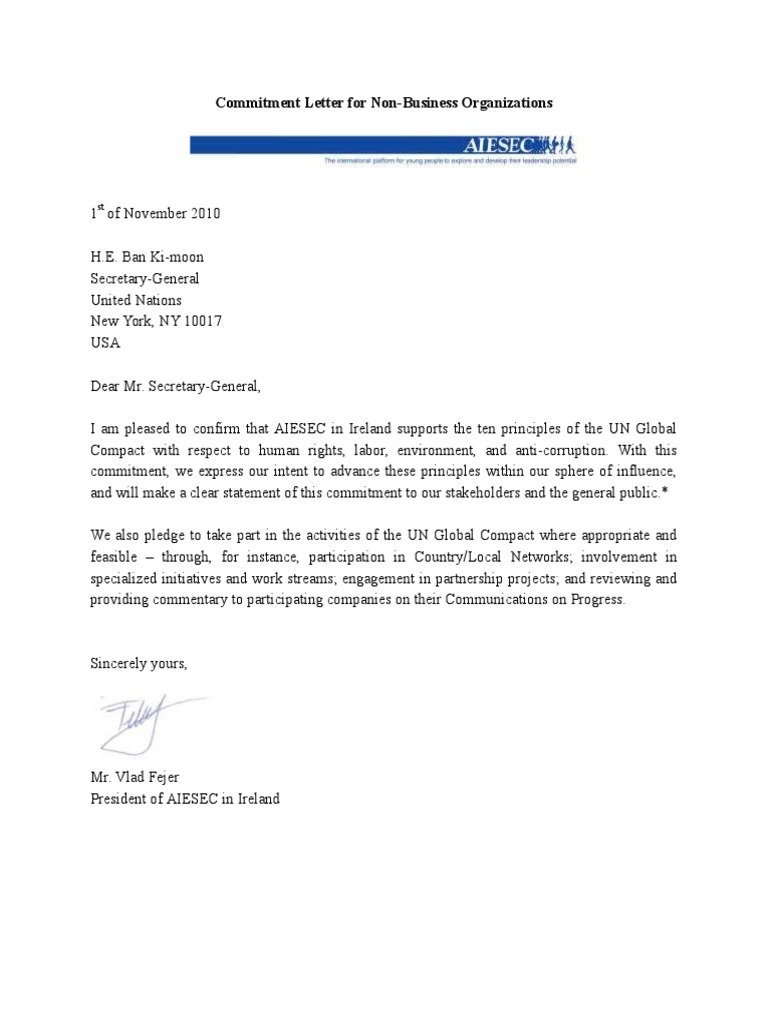 Letter of Commitment AIESEC in Ireland | PDF | Social Science